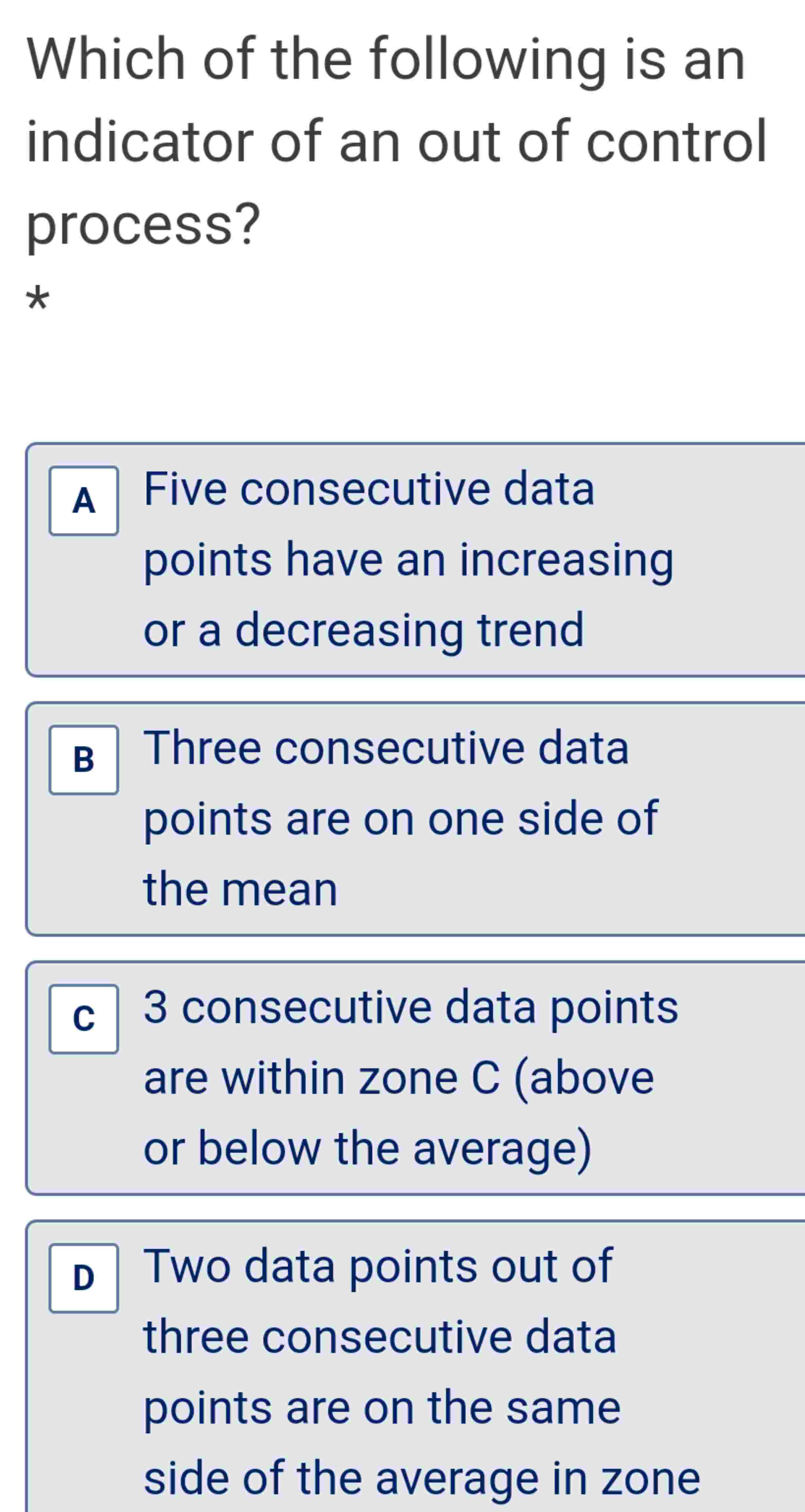 Solved Which of the following is anindicator of an out of | Chegg.com