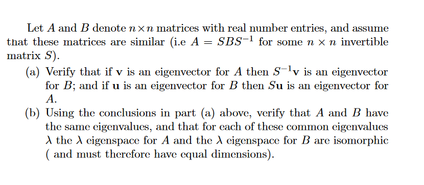 Solved Let A and B denote nxn matrices with real number | Chegg.com