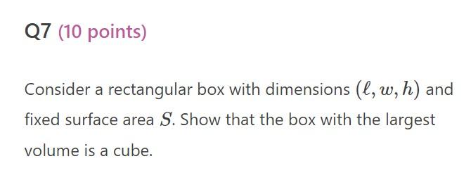 Solved Consider a rectangular box with dimensions (ℓ,w,h) | Chegg.com