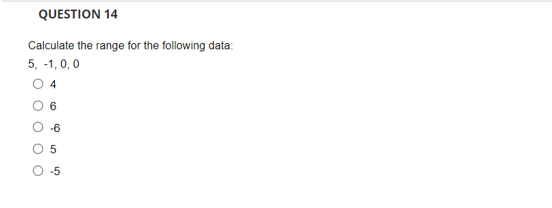 Solved QUESTION 14 Calculate the range for the following | Chegg.com