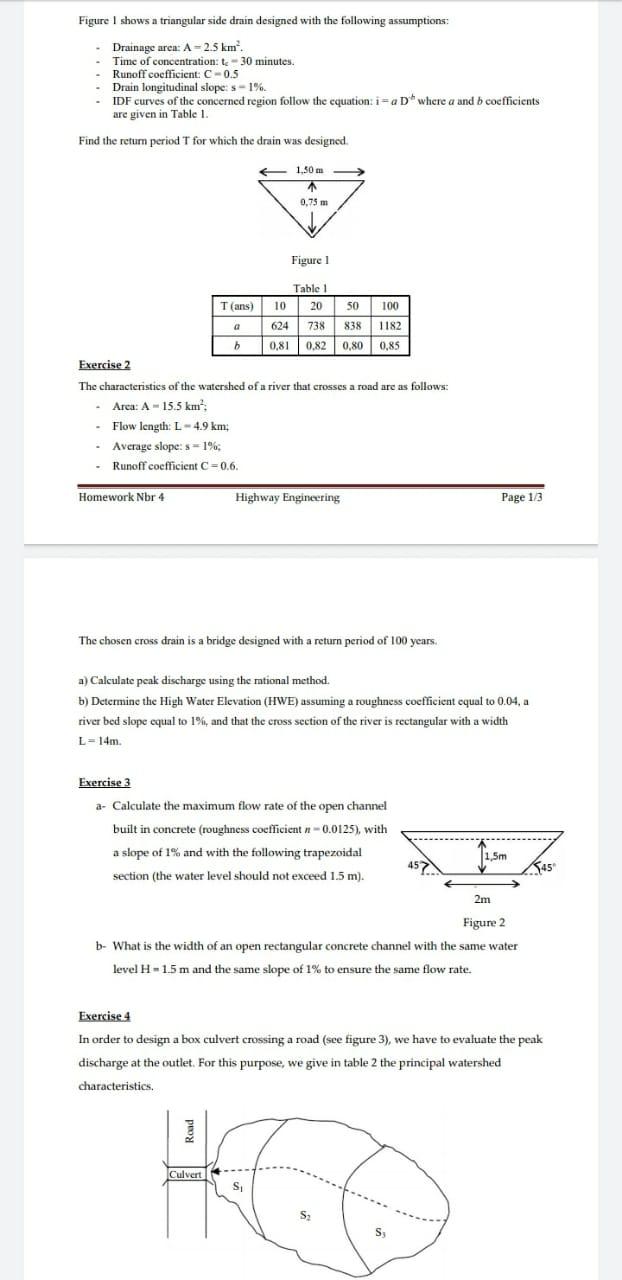 Solved Figure I shows a triangular side drain designed with | Chegg.com