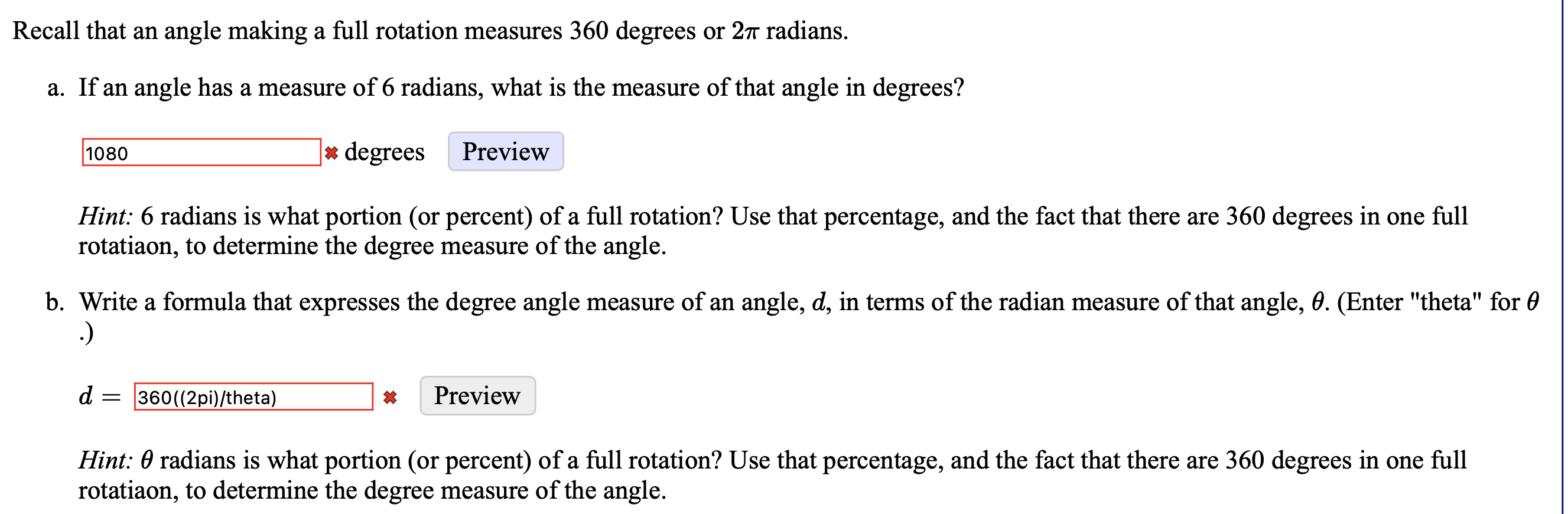 Solved Recall that an angle making a full rotation measures | Chegg.com