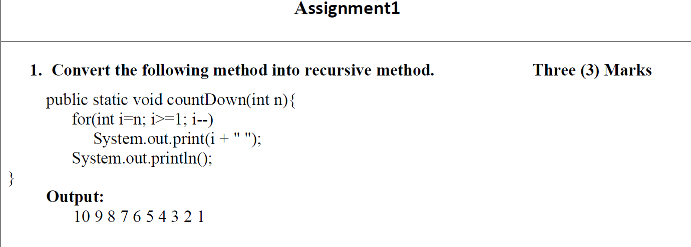 Solved 1. Convert the following method into recursive | Chegg.com