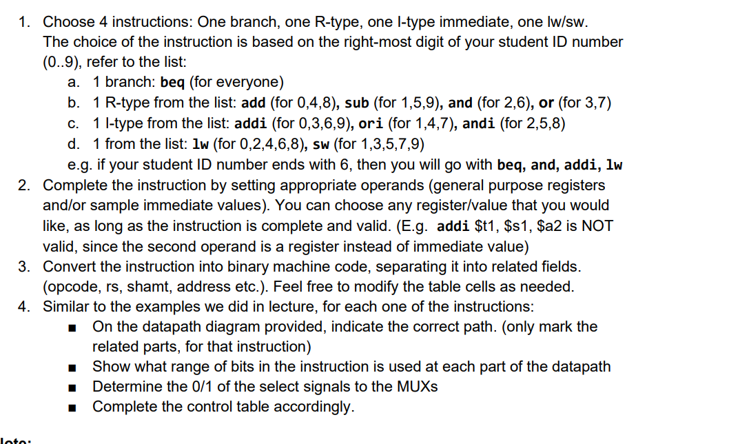 Solved Choose 4 ﻿instructions: One branch, one R-type, one | Chegg.com