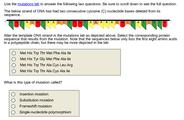Solved Use the mutations lab to answer the following | Chegg.com