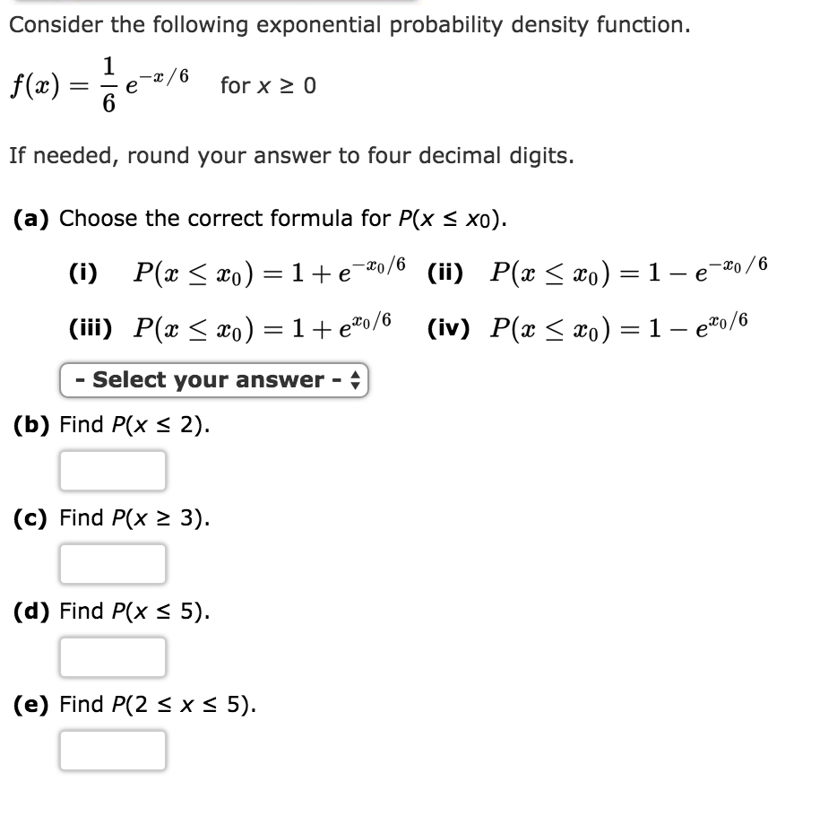 Solved Consider the following exponential probability | Chegg.com