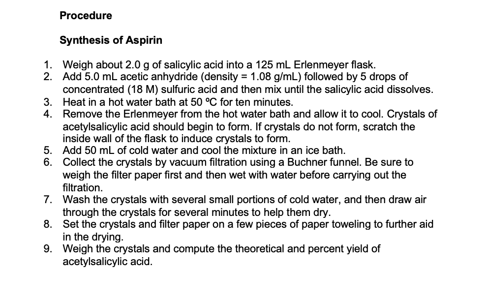 Synthesis of Aspirin 1. Use structural formulae to | Chegg.com