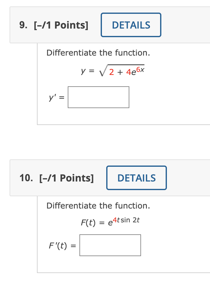 Solved 9. [-/1 Points] DETAILS Differentiate the function. y | Chegg.com