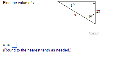 Solved Find the value of x. x≈ (Round to the nearest tenth | Chegg.com