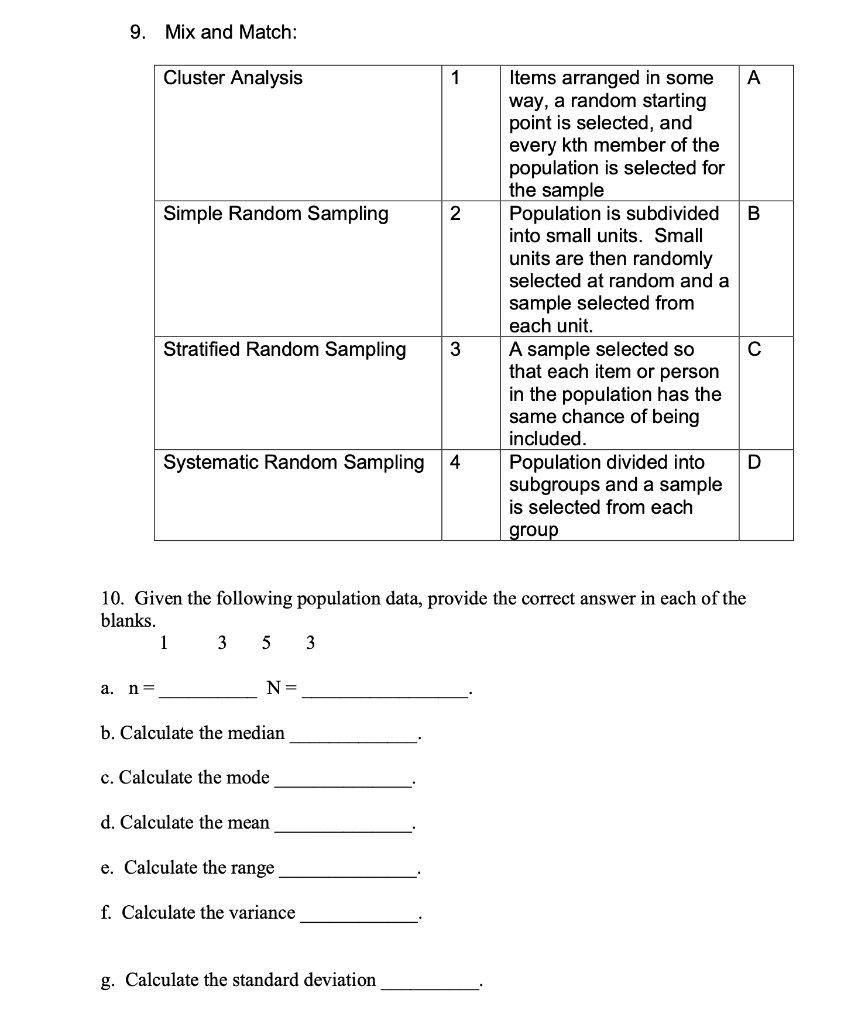 Solved 9. Mix and Match: Cluster Analysis 1 A Simple Random | Chegg.com