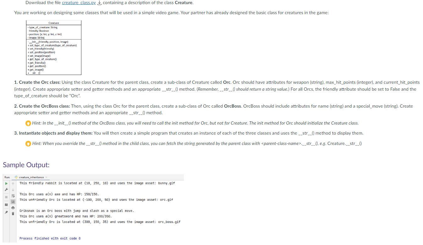 Solved IN PYTHON creature_class.py is in plain text | Chegg.com