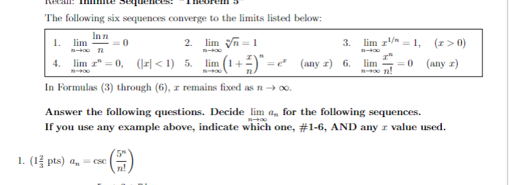 Solved The following six sequences converge to the limits | Chegg.com