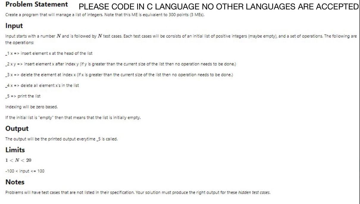 Solved Problem Statement PLEASE CODE IN C LANGUAGE NO OTHER | Chegg.com