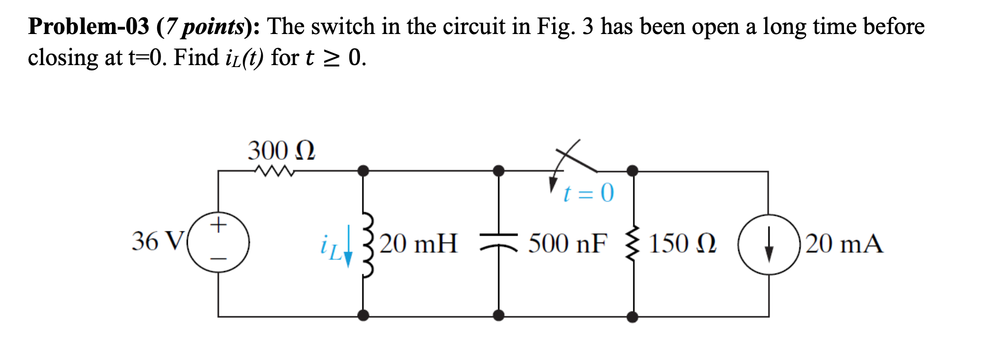 Solved The switch in ﻿the circuit in ﻿Fig. 3 ﻿has been open | Chegg.com
