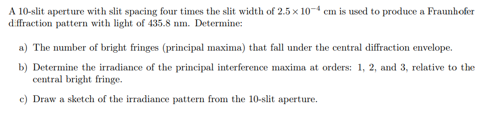 Solved A 10-slit aperture with slit spacing four times the | Chegg.com