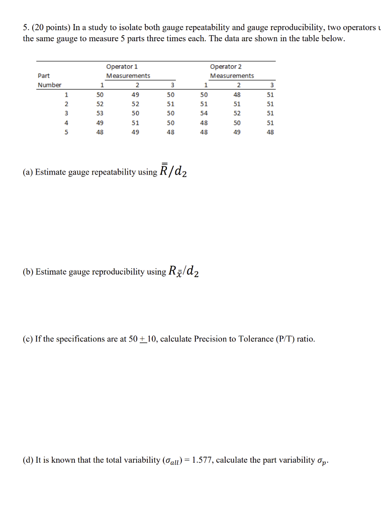 Solved 5. (20 points) In a study to isolate both gauge | Chegg.com