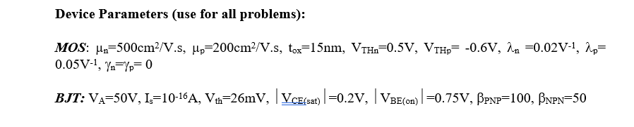Solved Device Parameters (use for all problems): MOS: | Chegg.com