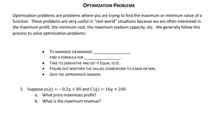 Solved OPTIMIZATION NOTES (Sections 3.2, 3.3, and 3.4) 1. | Chegg.com