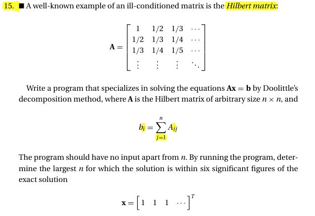 Solved 15. A well-known example of an ill-conditioned matrix | Chegg.com