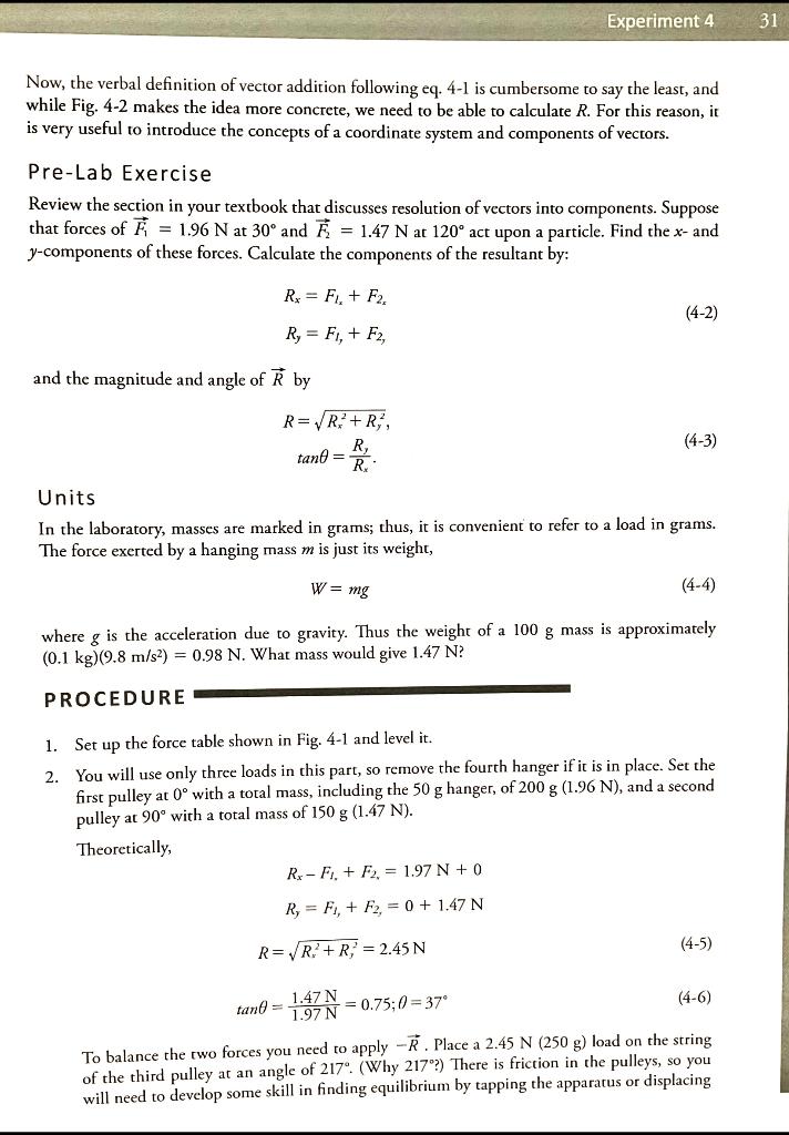 Experiment VECTOR ADDITION OF FORCES Purpose To test | Chegg.com