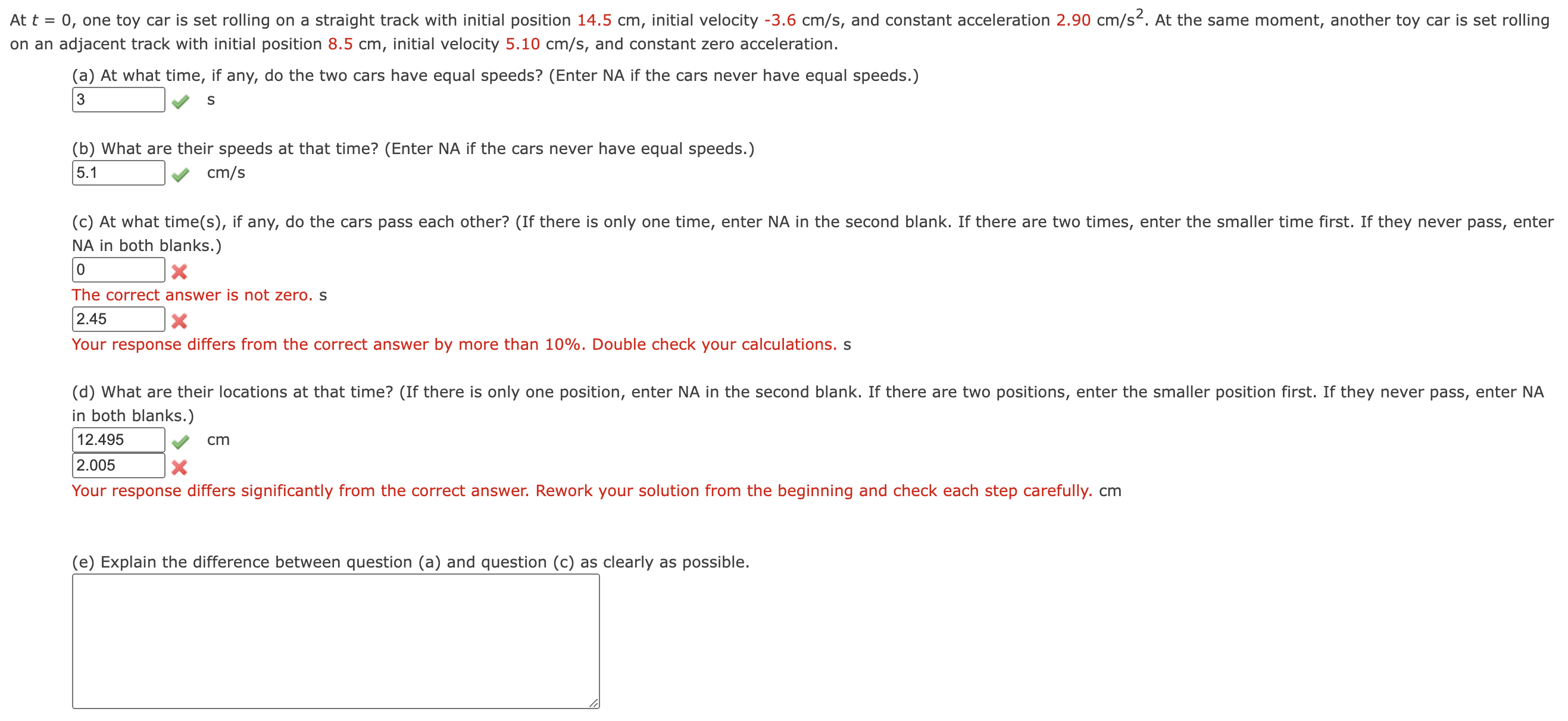 Solved on an adjacent track with initial position 8.5cm, | Chegg.com