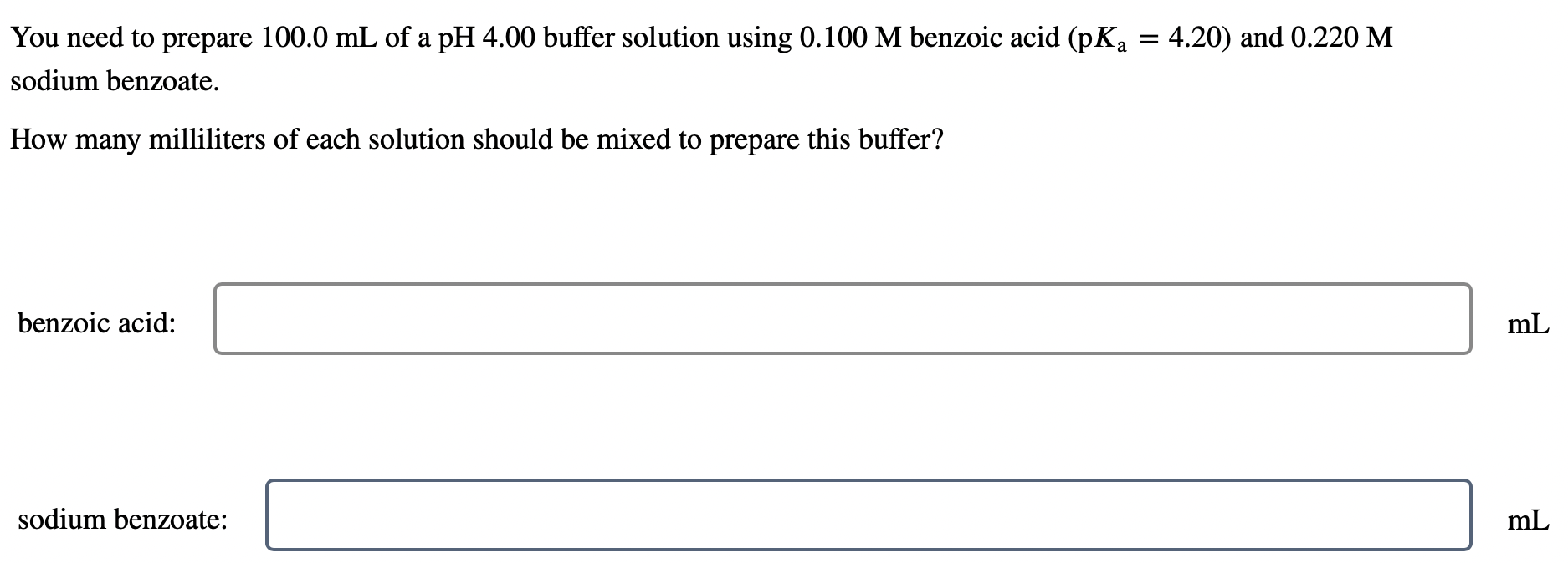 Solved You need to prepare 100.0 mL of a pH4.00 buffer | Chegg.com