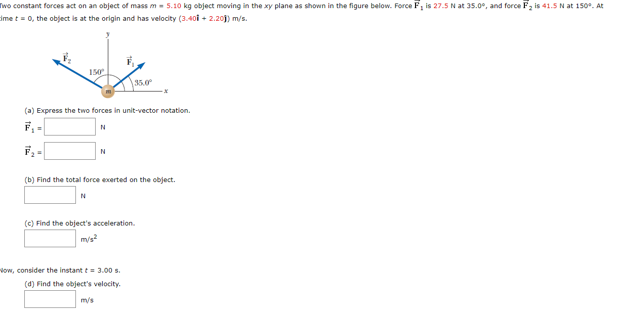 Solved Two constant forces act on an object of mass m = 5.10 | Chegg.com