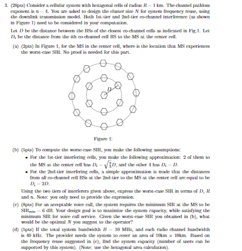 3. (28pts) Consider a cellular system with hexagonal | Chegg.com
