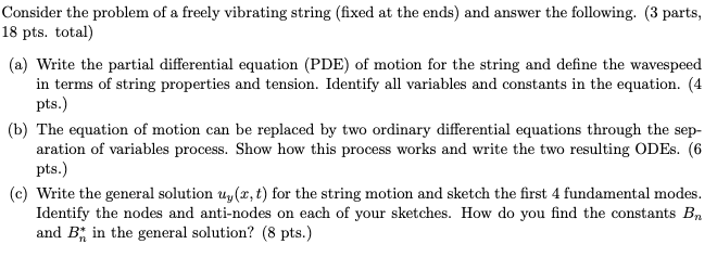 Solved Consider the problem of a freely vibrating string | Chegg.com