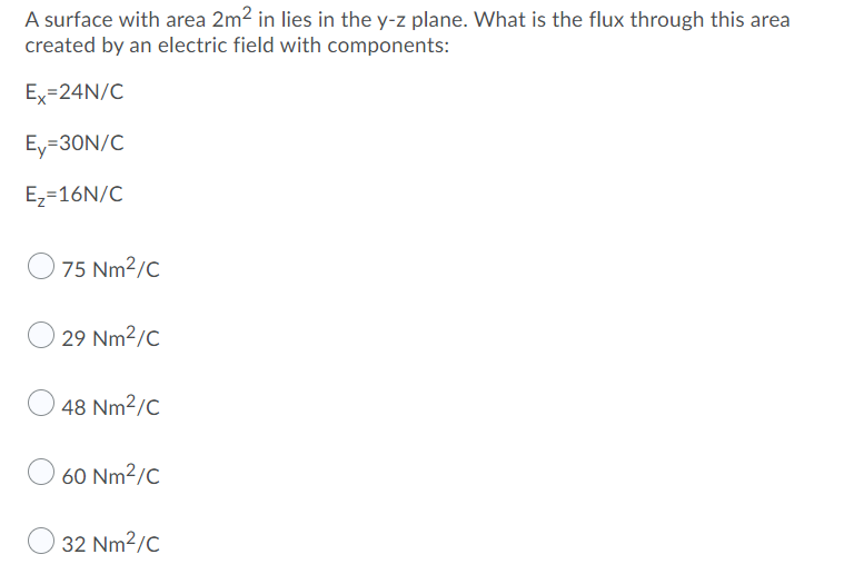 Solved A surface with area 2m2 in lies in the y-z plane. | Chegg.com