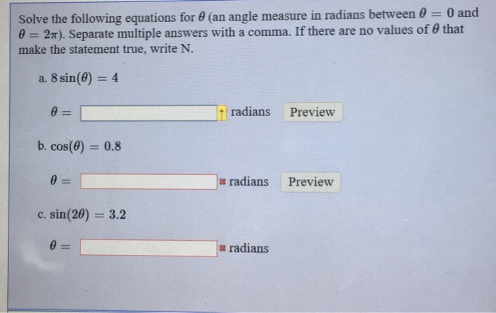 Solved Solve the following equations for theta (an angle | Chegg.com