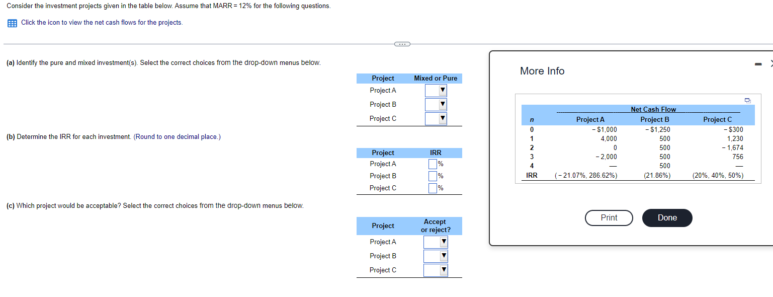 Solved Consider the investment projects given in the table | Chegg.com