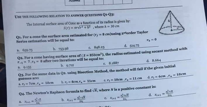 Solved USE THE FOLLOWING RELATION TO ANSWER QUESTIONS Q1-Q3: | Chegg.com