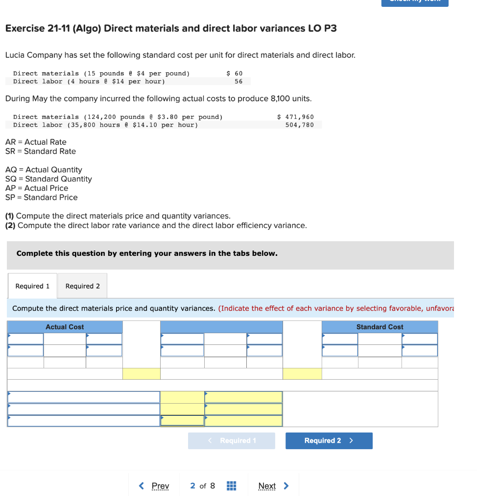 Solved Exercise 21-11 (Algo) Direct materials and direct | Chegg.com