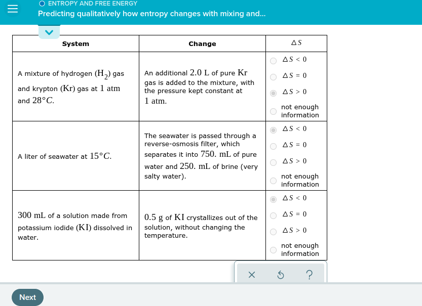 Solved O ENTROPY AND FREE ENERGY Predicting qualitatively | Chegg.com