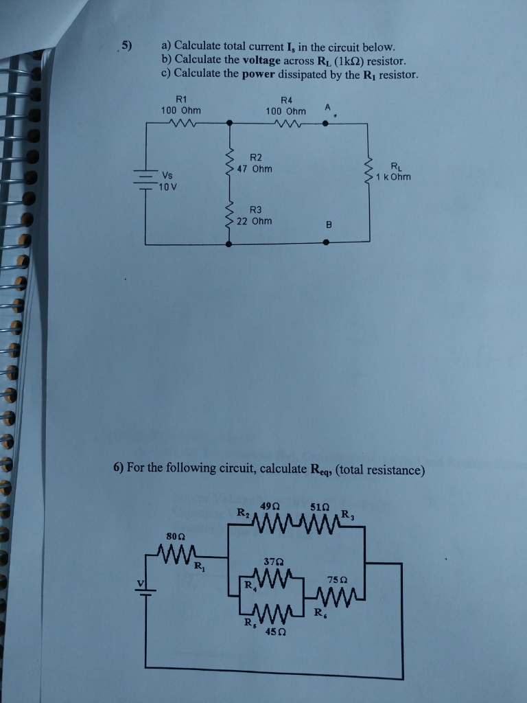 Solved 5) a) Calculate total current I, in the circuit | Chegg.com