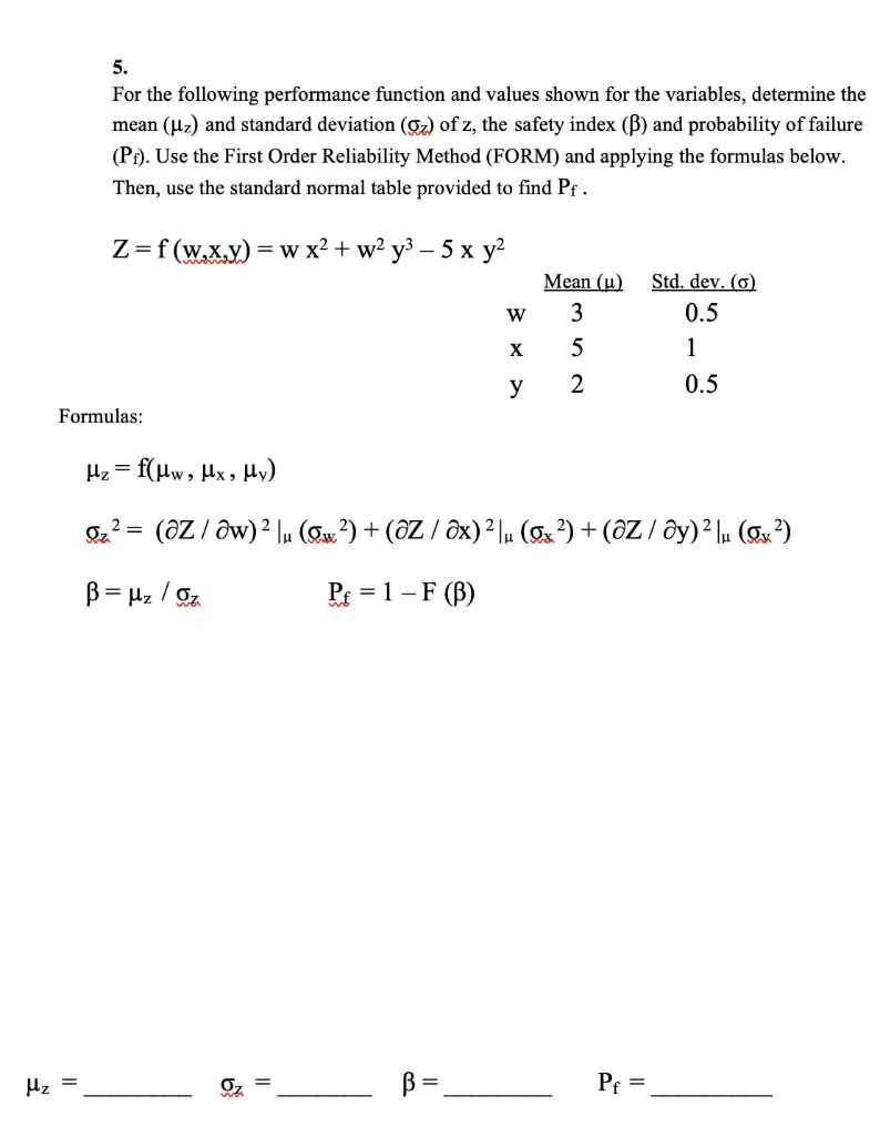 Solved 5. For the following performance function and values | Chegg.com