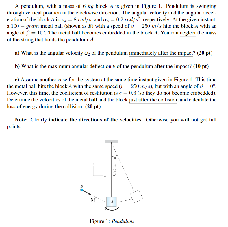 Solved A pendulum, with a mass of 6 kg block A is given in | Chegg.com