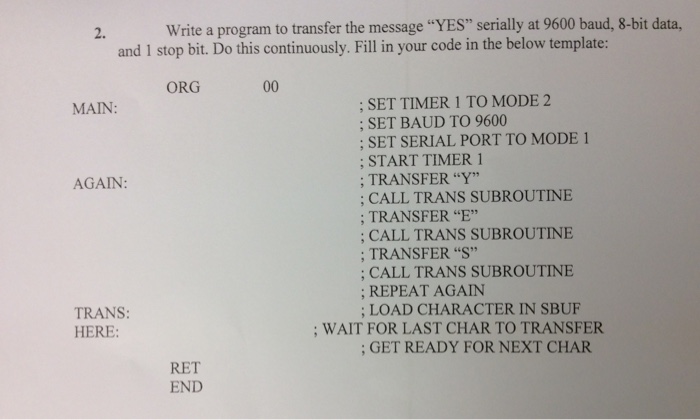 Solved Write a program to transfer the message "YES" | Chegg.com