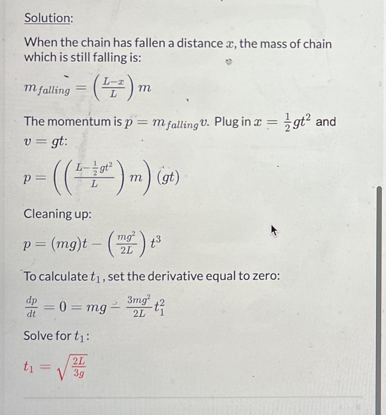 Solved scale. At the time t=0, the chain is dropped. As the | Chegg.com
