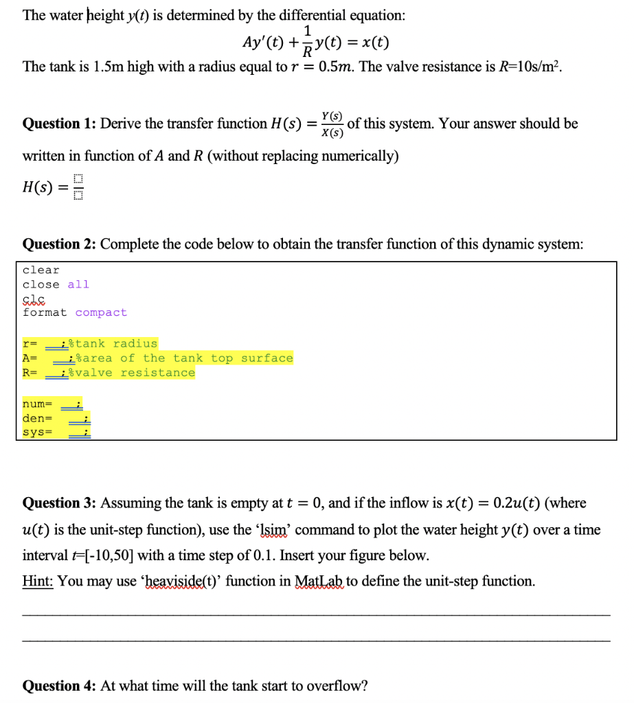 Solved The water tank in the figure below is filled by an | Chegg.com