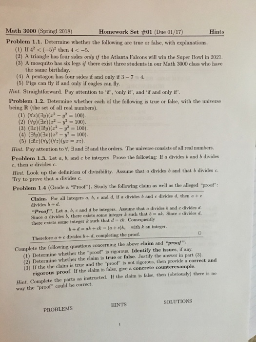 Solved Math 3000 (Springl 2018) Problem 1.1. Determine | Chegg.com