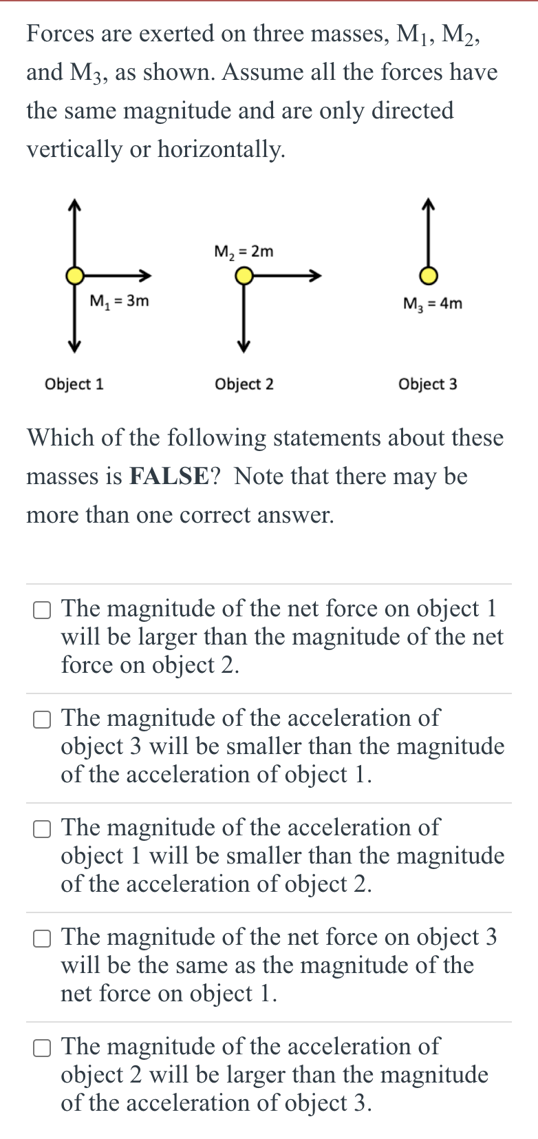 Solved Forces are exerted on three masses, M1,M2, and M3, as | Chegg.com