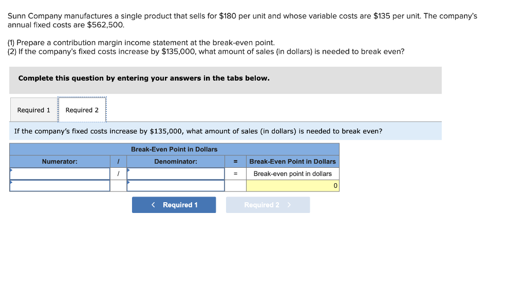 Solved Sunn Company manufactures a single product that sells | Chegg.com