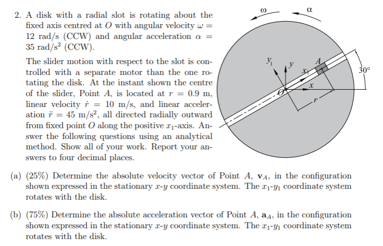 Solved A disk with a radial slot is rotating about the fixed | Chegg.com