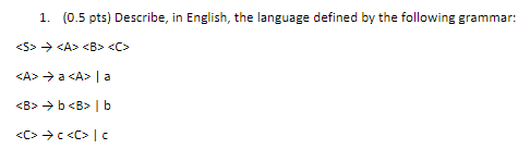 Solved 1. (0.5 pts) Describe, in English, the language | Chegg.com