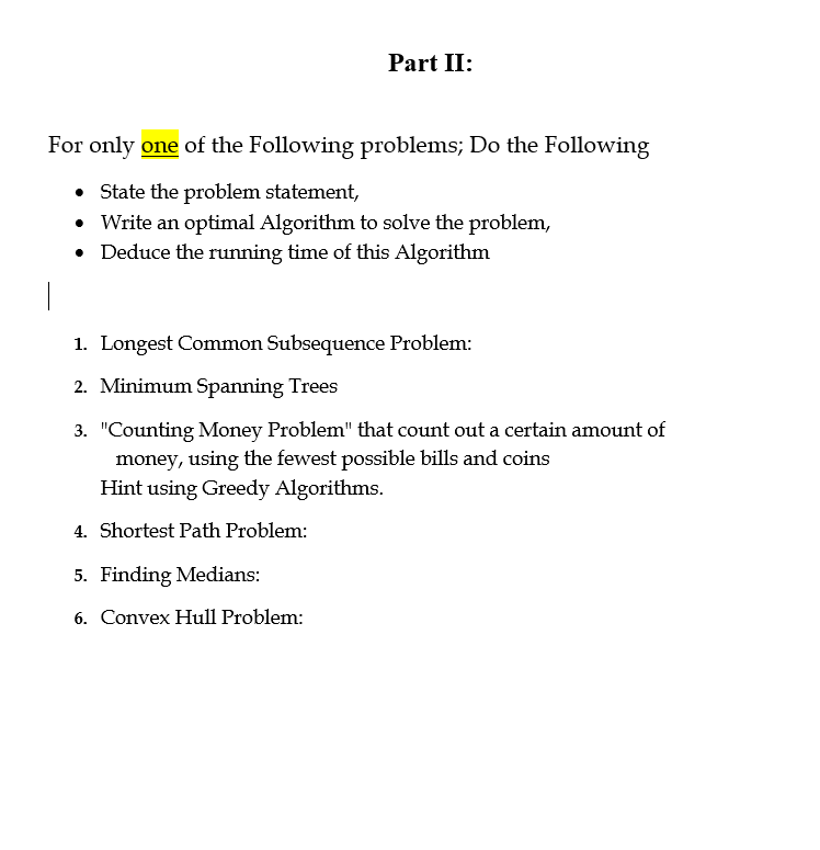 Solved Part II: For only one of the Following problems; Do | Chegg.com