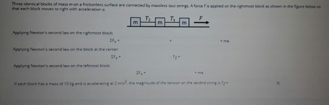 Solved Three identical blocks of mass mon a frictionless | Chegg.com