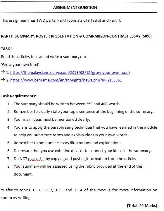 Task Requirements: 1. The summary should be written | Chegg.com