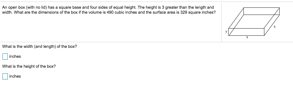 Solved An open box (with no lid) has a square base and four | Chegg.com